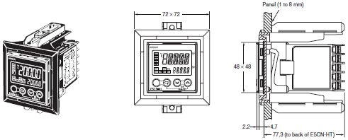 E5CN-HT Programmable Temperature Controller (Digital Controller) (48 x 48 mm)/Dimensions | OMRON ...